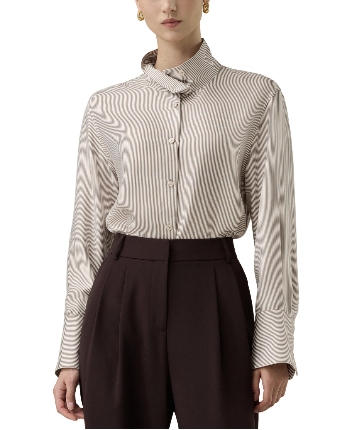 Click here for Lilysilk Womens Milano Shirt - Marron stripe prices