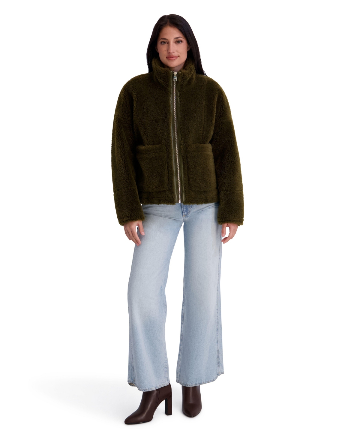 Click here for Kensie Womens Faux Fur Funnel Neck Short Jacket -... prices