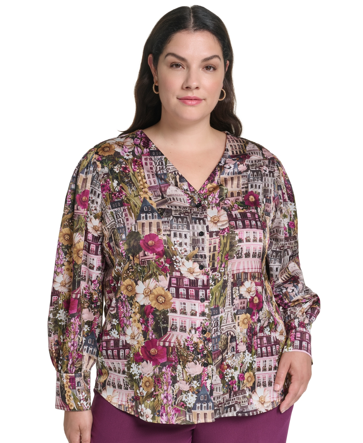 Click here for Karl Lagerfeld Paris Plus Size Woven V-Neck Long-S... prices