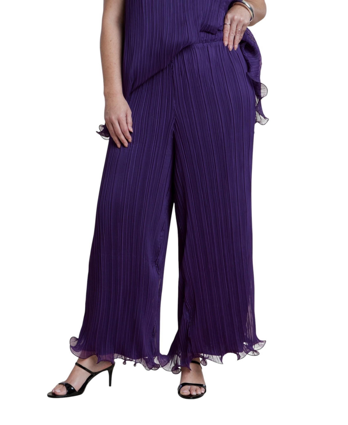 Click here for Eloquii Womens Wire Hem Plisse Pant - Grape royale prices