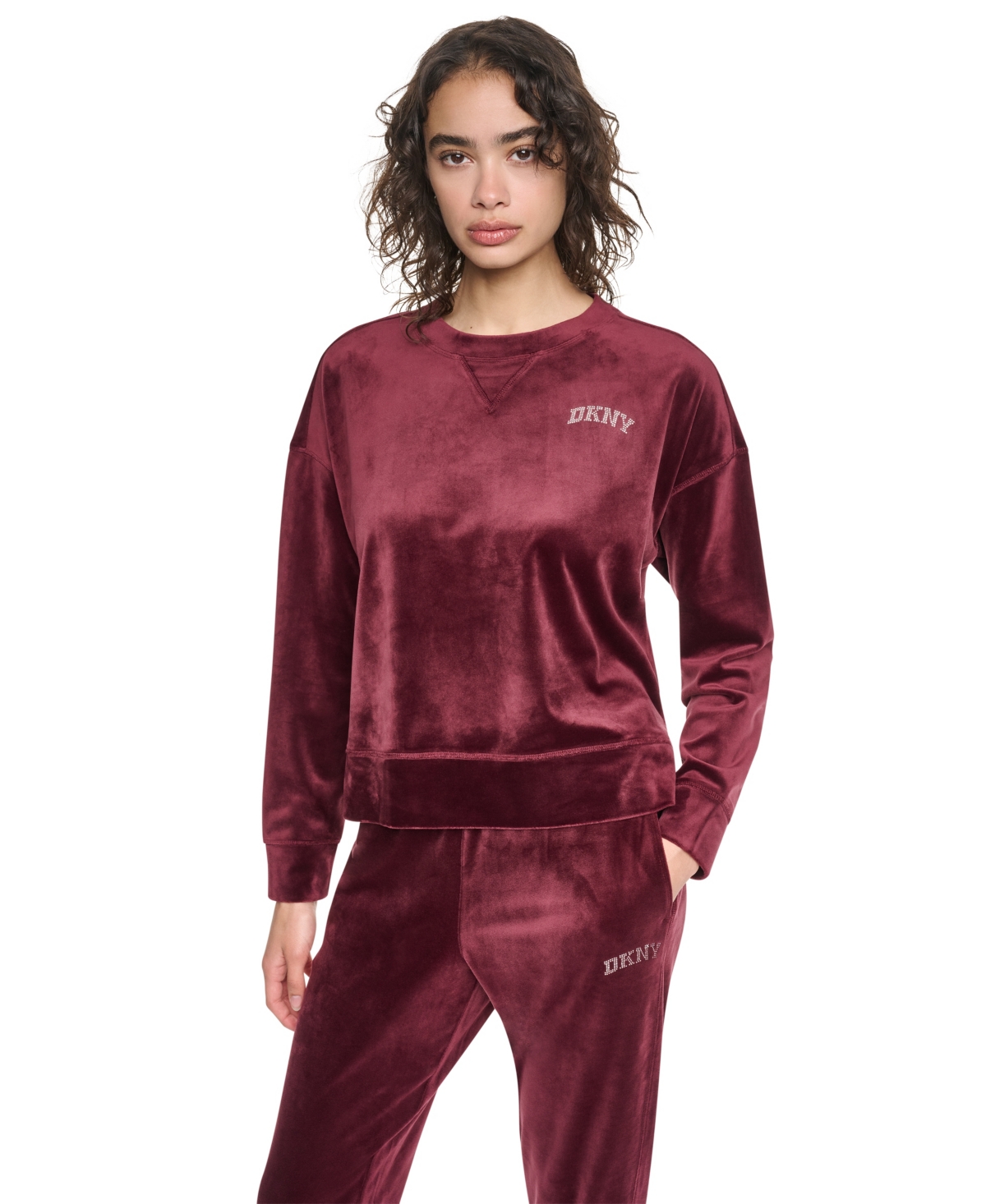 Click here for Dkny Sport Womens Velour Relaxed-Fit High-Low Crew... prices