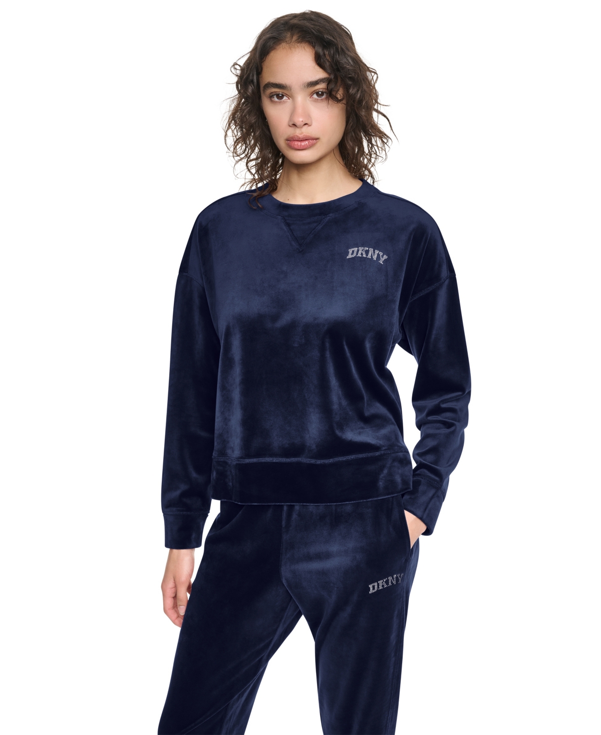 Click here for Dkny Sport Womens Velour Relaxed-Fit High-Low Crew... prices