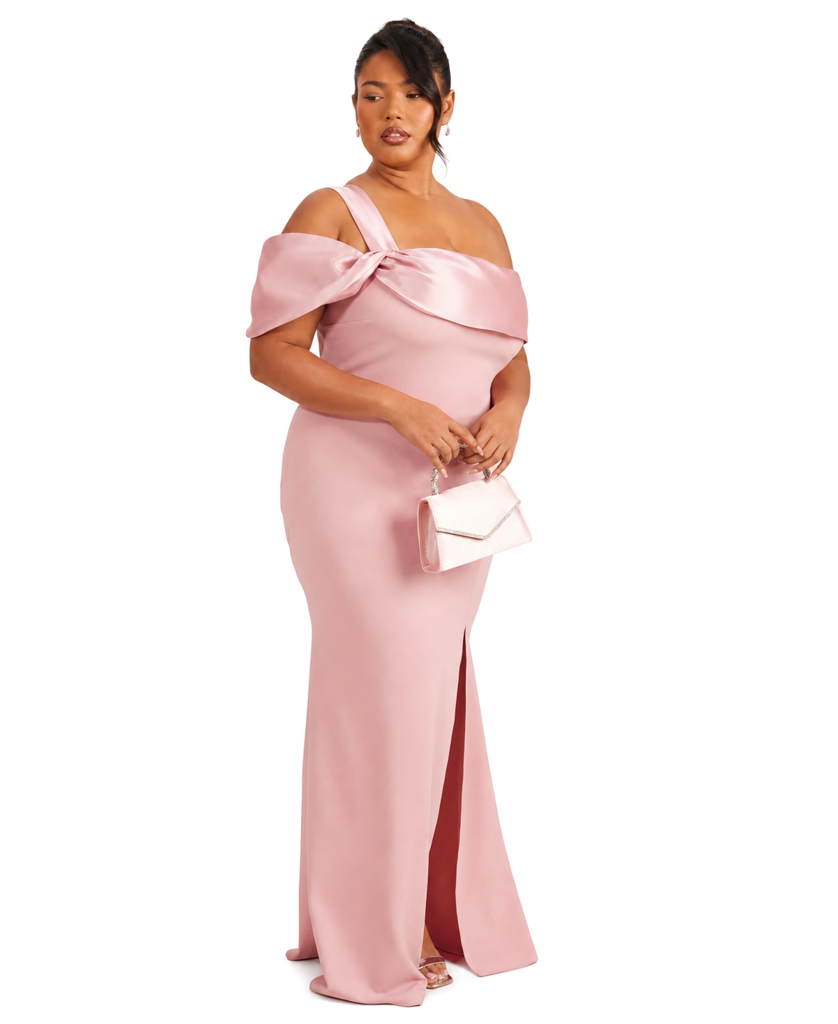Click here for Quiz Plus Size Satin One Shoulder Maxi Dress - Blu... prices