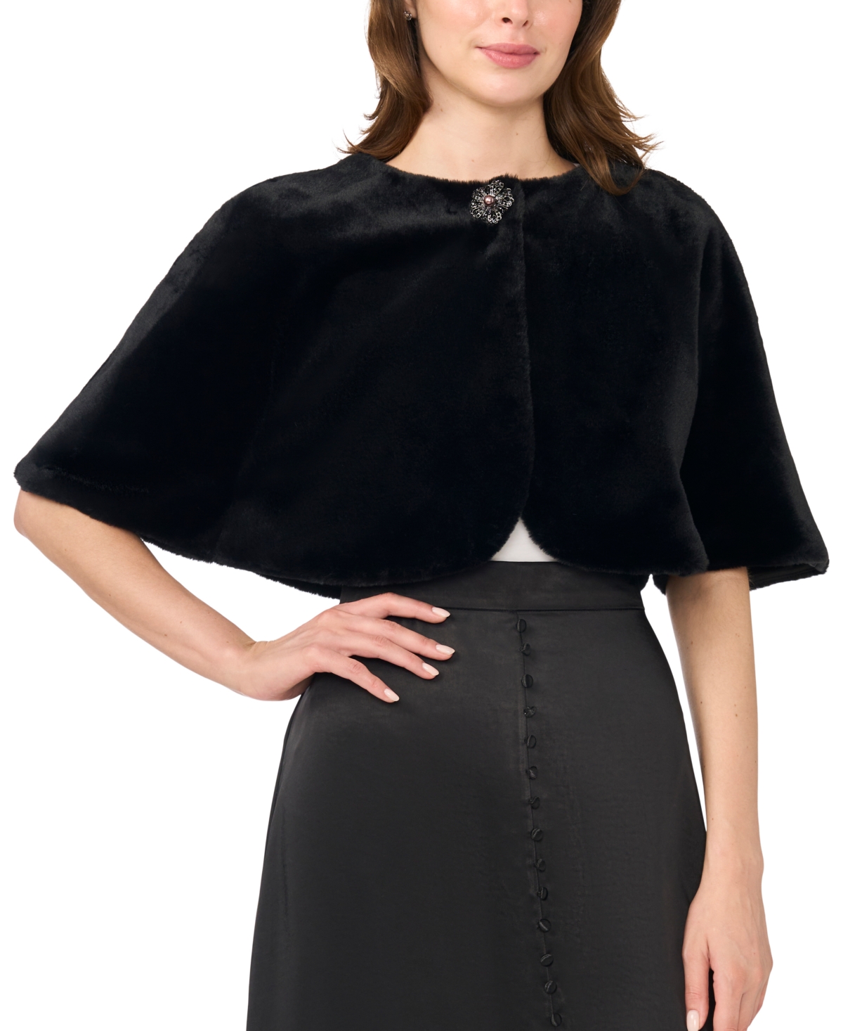 Click here for Msk Womens Cropped Faux Fur Cape - Black prices