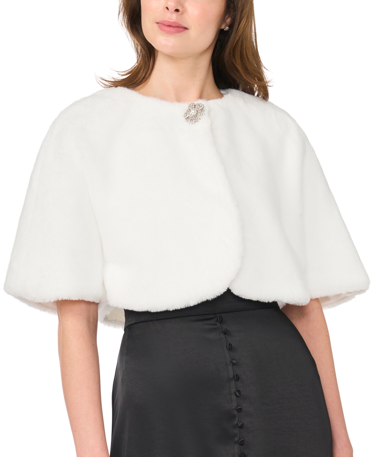 Click here for Msk Womens Cropped Faux Fur Cape - Ivory prices