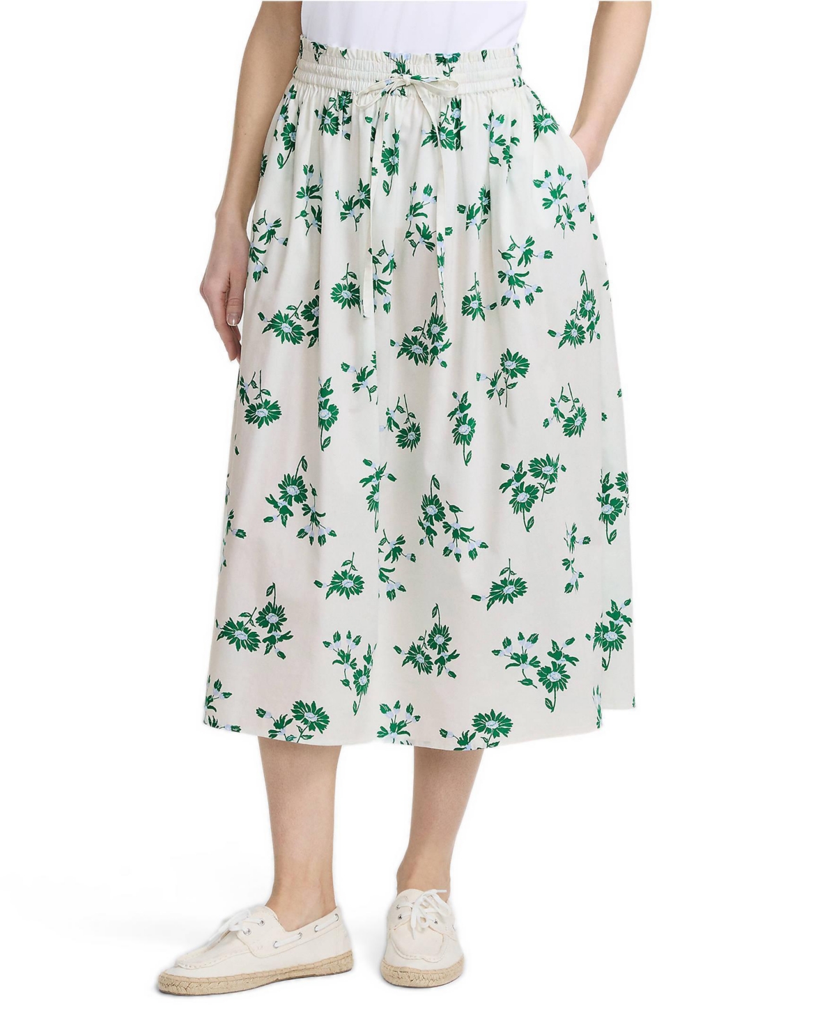 Click here for Lands End Womens Poplin Pull On Midi Skirt - Ivory... prices