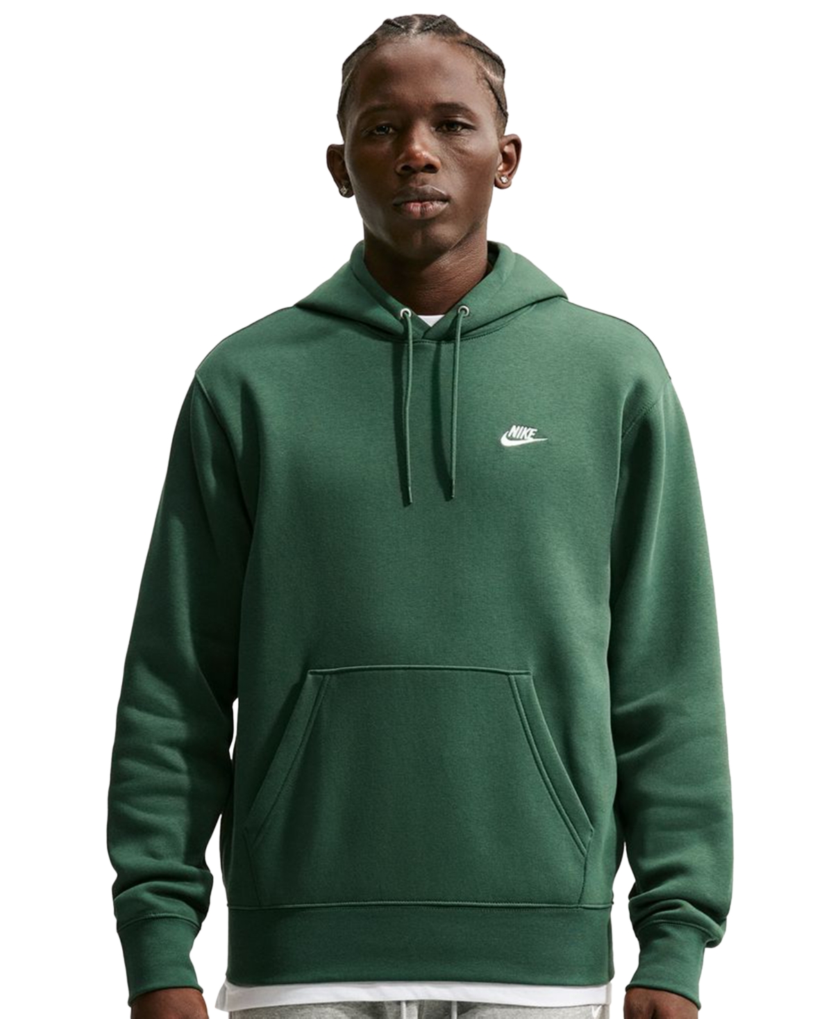 Click here for Nike Club Mens Pullover Fleece Logo Hoodie - Fir/W... prices
