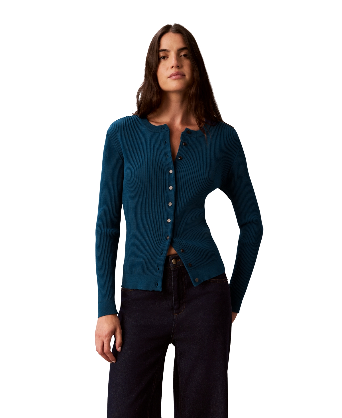 Click here for Calvin Klein Petite Button-Front Rib Crewneck Card... prices