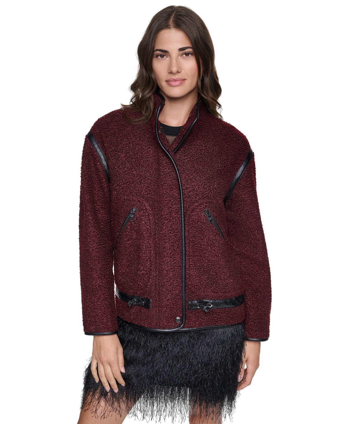 Click here for Dkny Womens Boucle Short Jacket with Pu Trim - Cab... prices