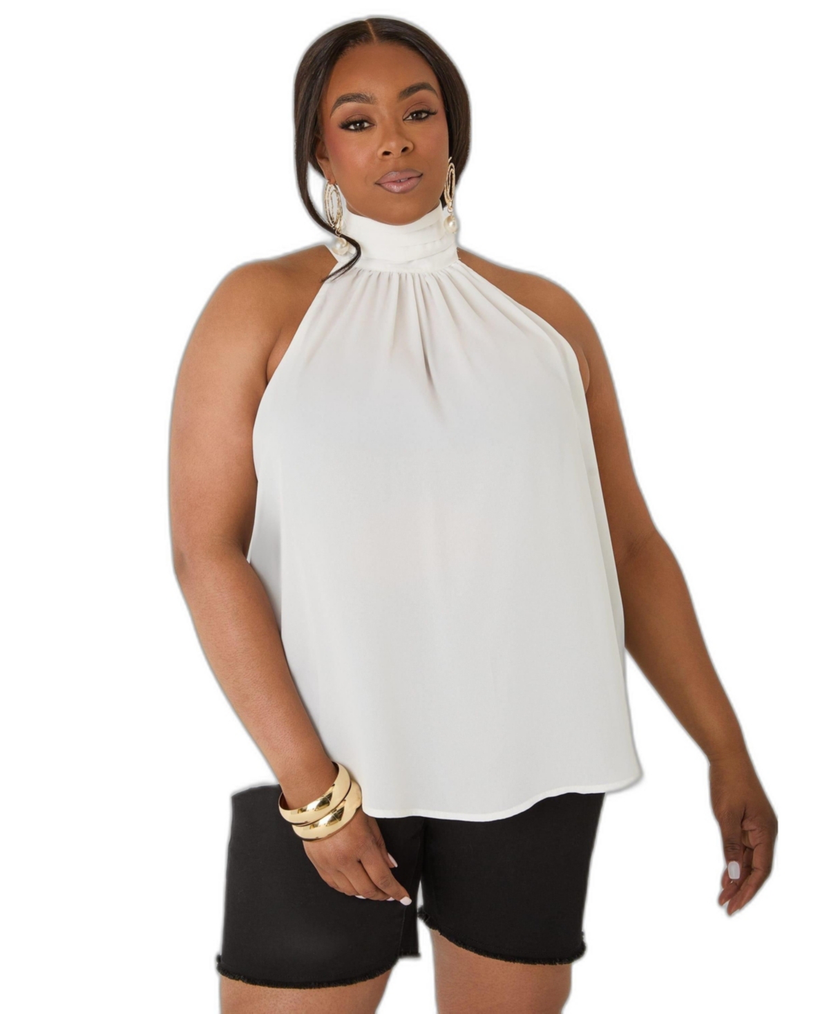 Click here for Ashley Stewart Womens High-Neck Crepe Keyhole-Back... prices