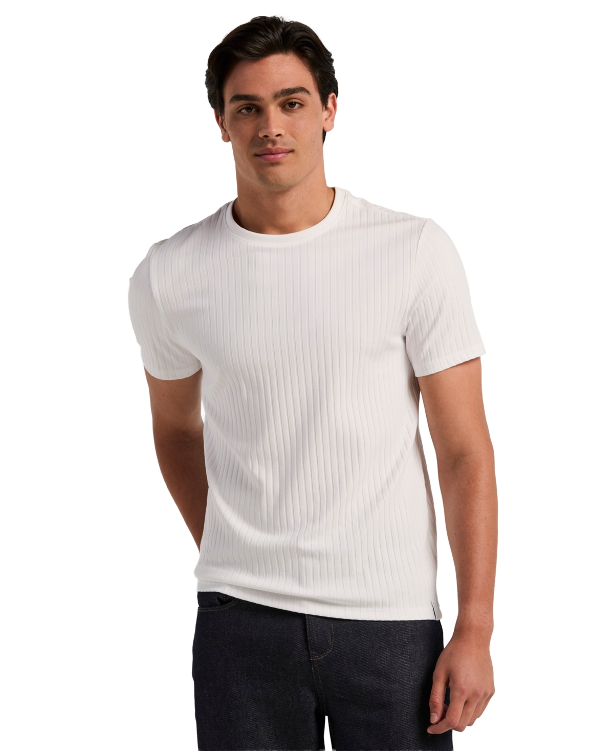 Click here for Perry Ellis Mens Rib Knit Crew Neck T-shirt - Brig... prices