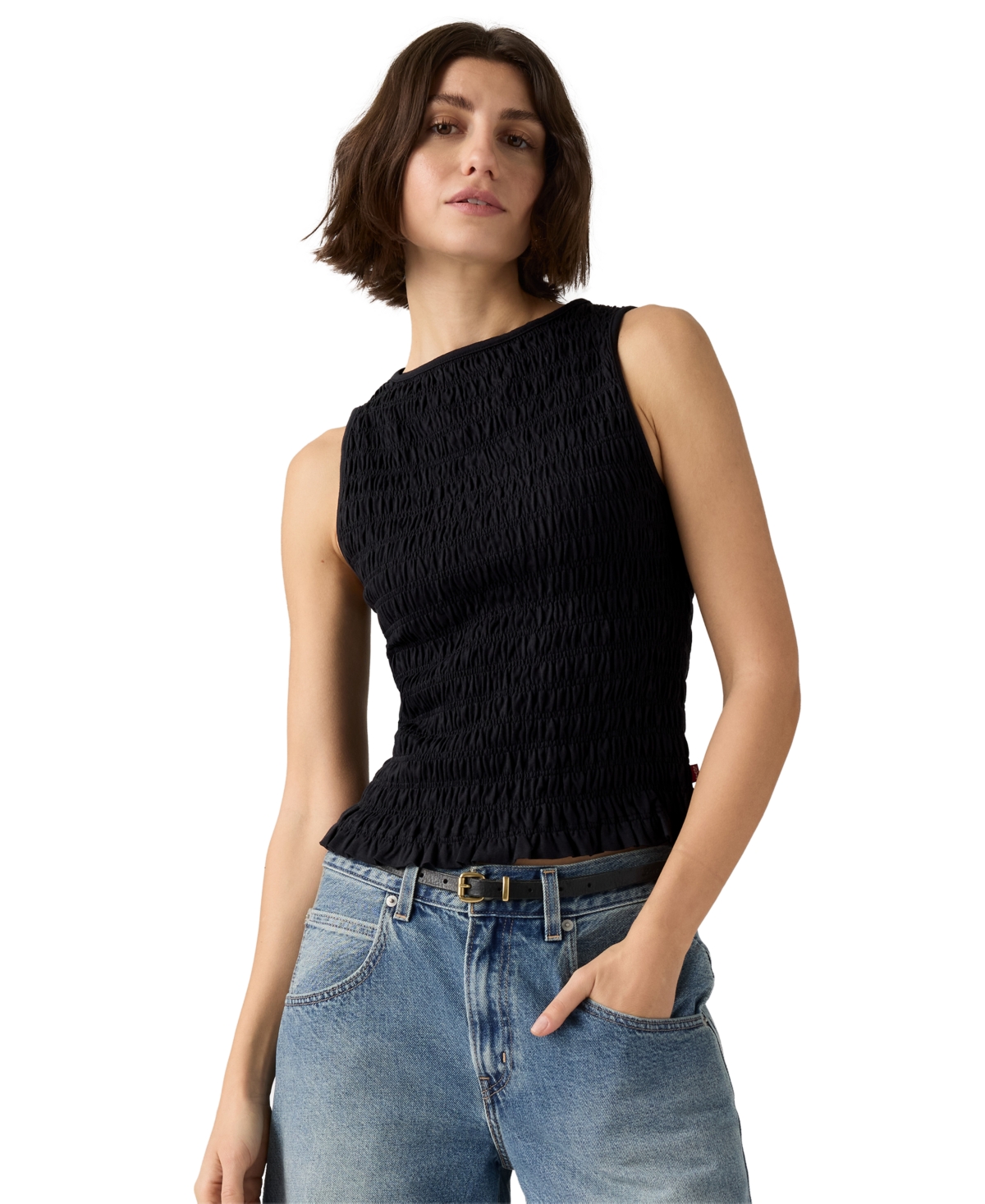 Click here for Levis Womens Bella Smocked Boat Neck Top - Anthrac... prices