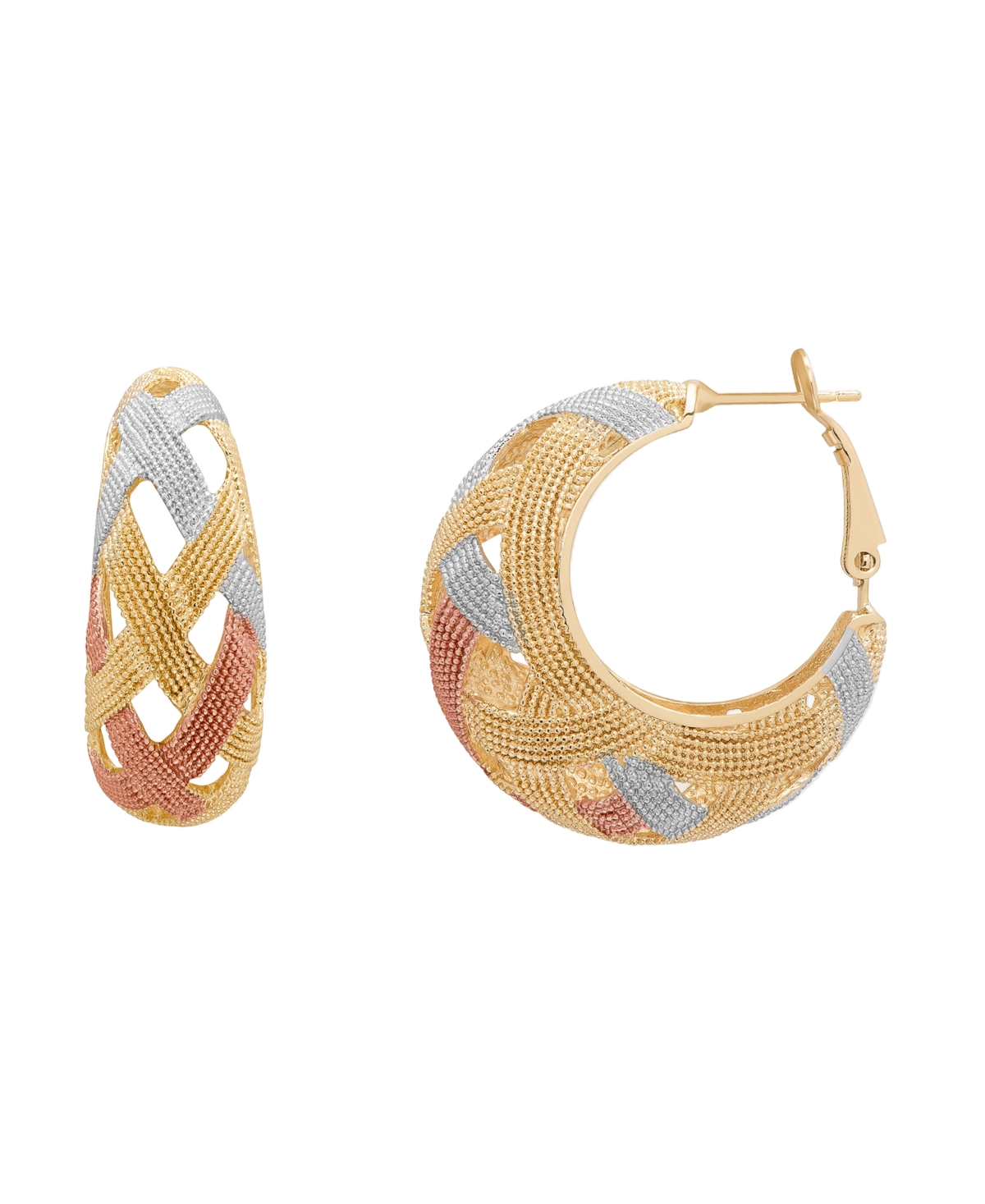 Click here for Macys Tri-Color Wheat Design Hoop Earrings - Tri-C... prices