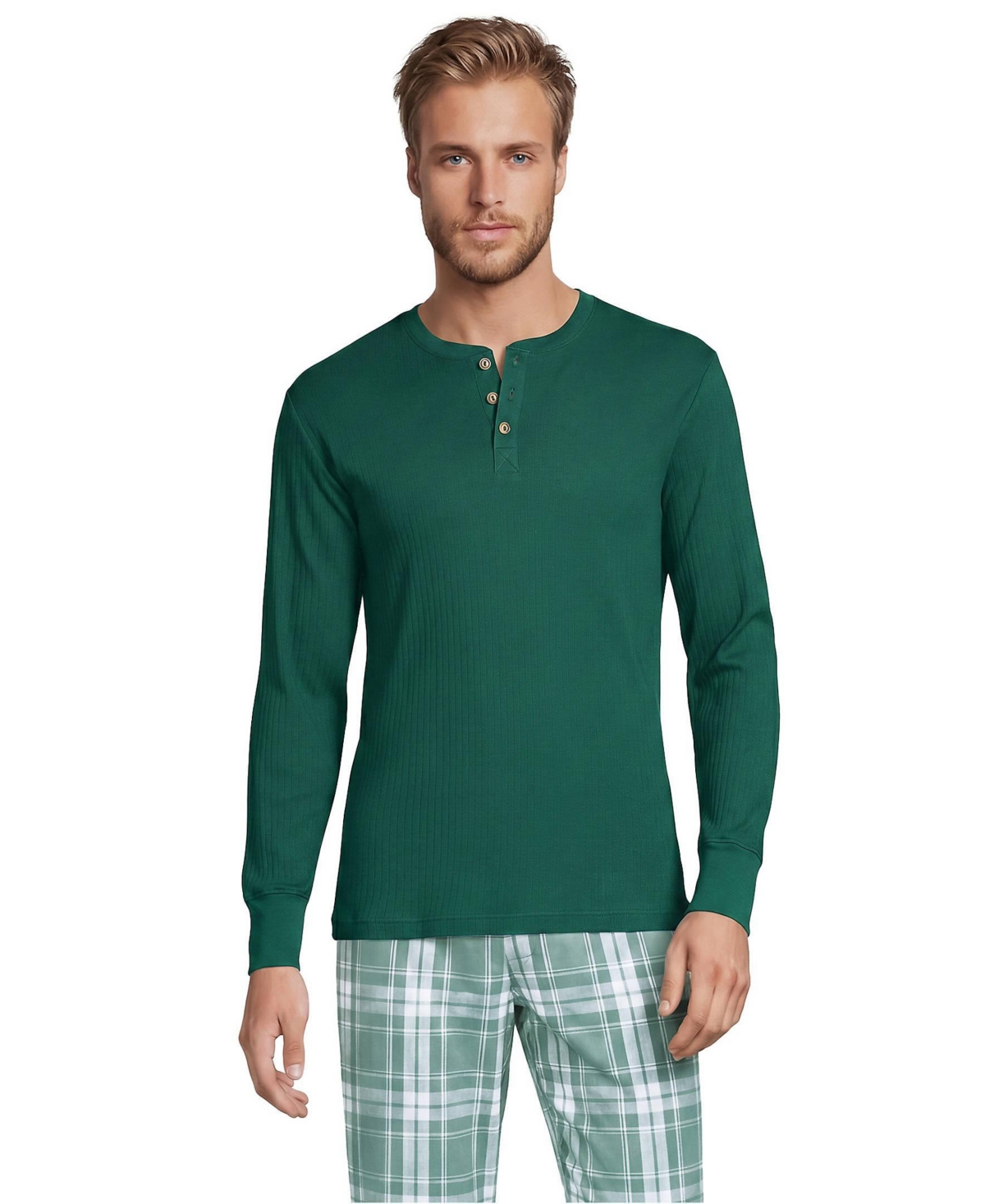 Click here for Lands End Mens Knit Rib Pajama Henley - Pine prices