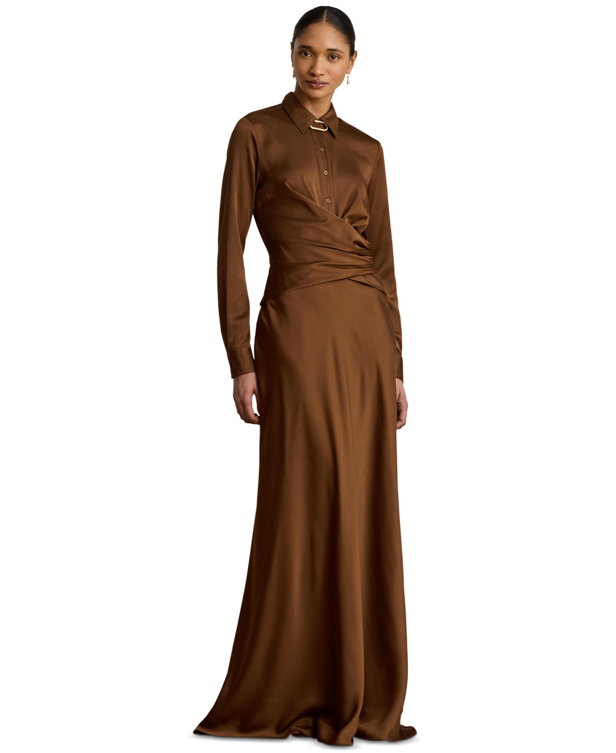 Click here for Lauren Ralph Lauren Pleated Button-Up Charmeuse Go... prices