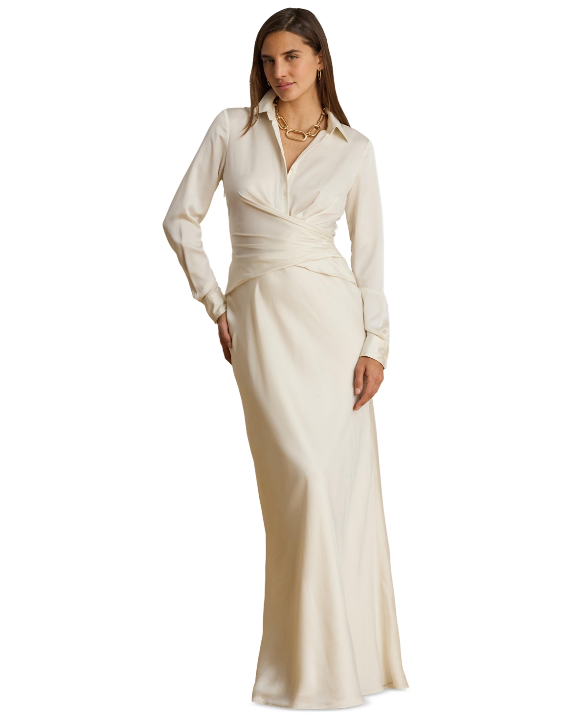 Click here for Lauren Ralph Lauren Pleated Button-Up Charmeuse Go... prices