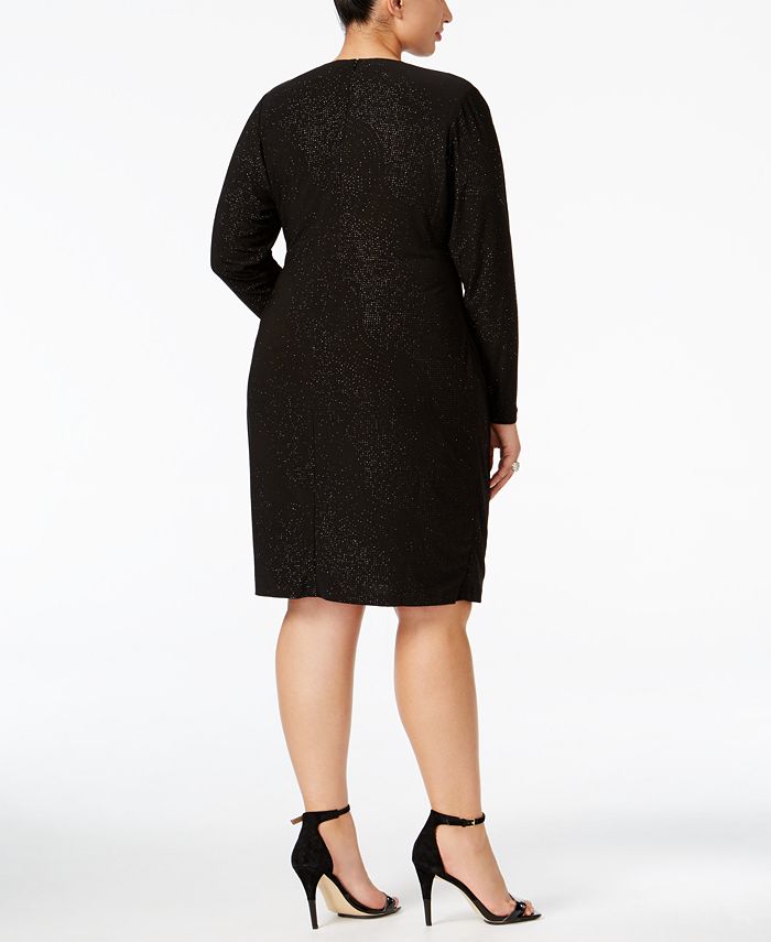Calvin Klein Plus Size Sparkle Ruched Faux-Wrap Dress - Macy's