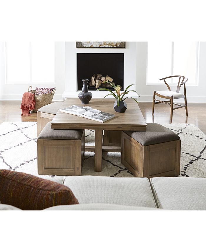 Furniture Champagne Cube Coffee Table with 4 Storage Ottomans, Created ...