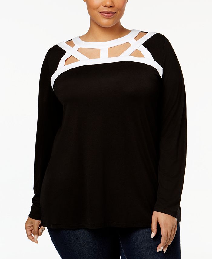 Inc International Concepts Inc Plus Size Colorblocked Cutout Top