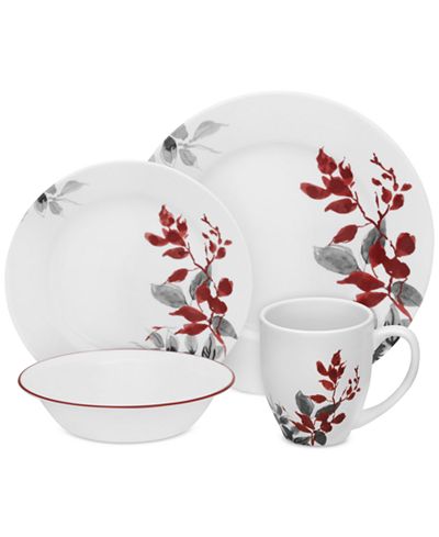 Corelle Kyoto Leaves Round 16-Pc. Set, Service for 4 - Dinnerware - Dining & Entertaining - Macy's