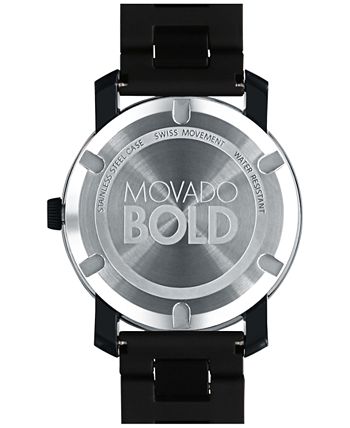 Movado Unisex Swiss Bold Large Black TR90 Polyurethane Bracelet Watch ...