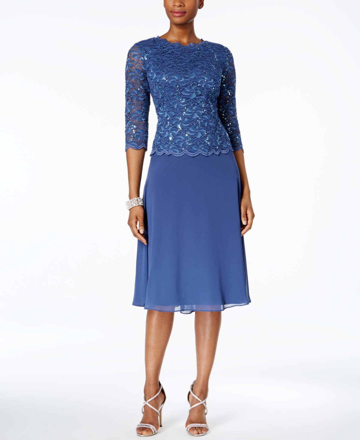 Click here for Alex Evenings Petite Cowl-Back Tea-Length Dress -... prices