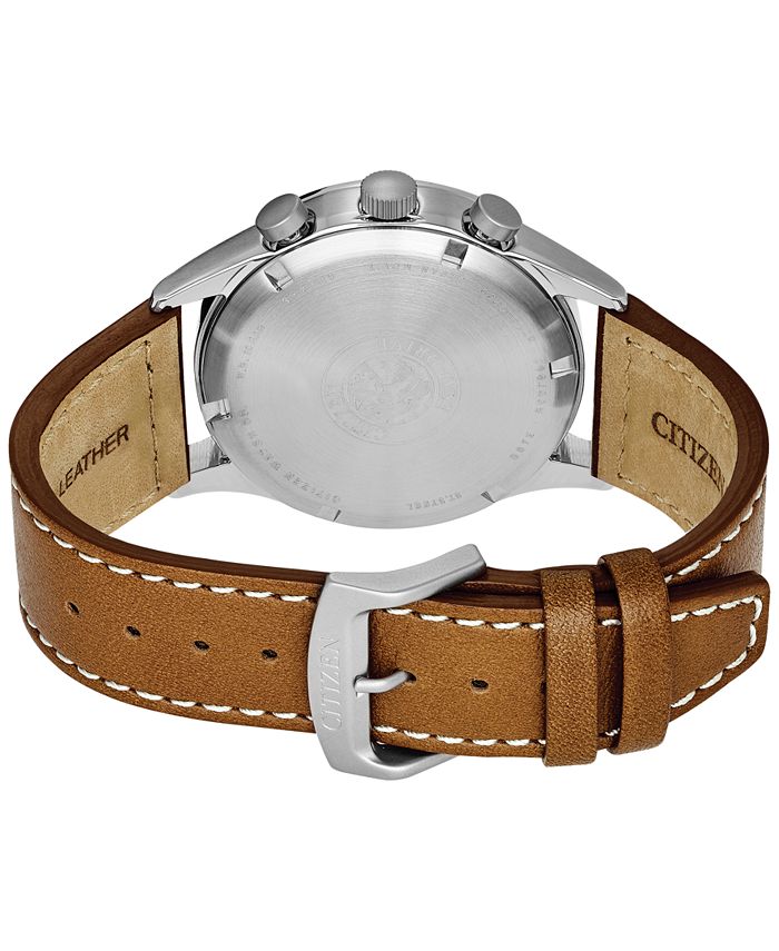 Citizen Men's Eco-Drive Chronograph Brown Leather Strap Watch 42mm ...