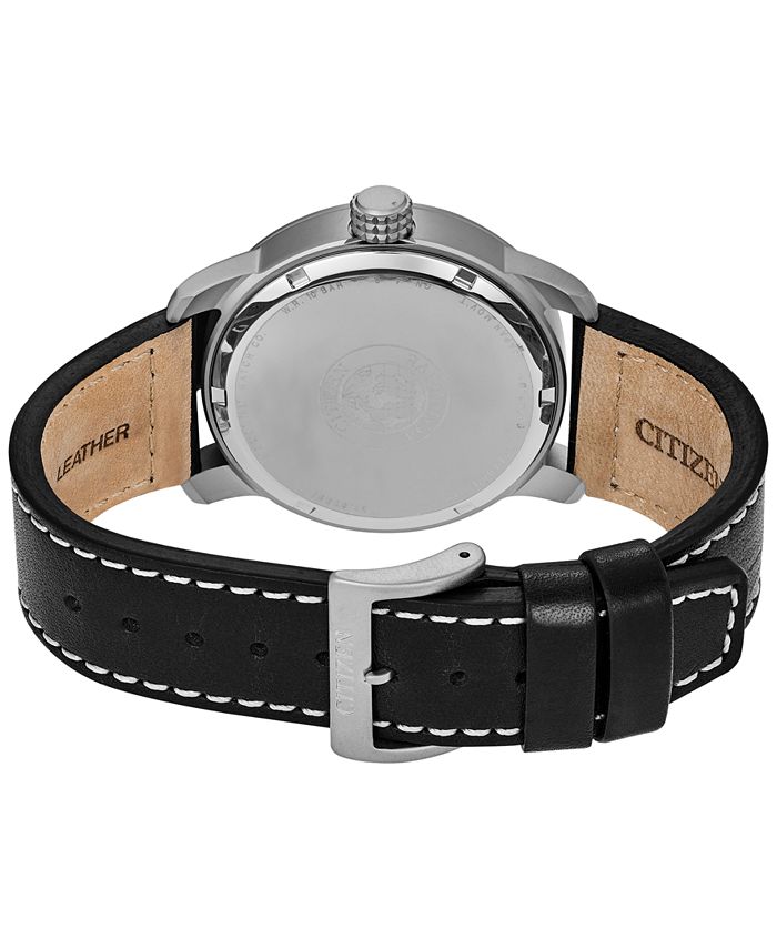 Citizen Men's Eco-Drive Military Black Leather Strap Watch 42mm BM8471-01E - Macy's