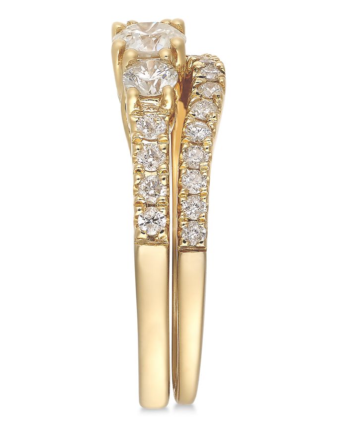 Macy's Diamond Bridal Three Stone Ring Set (1 ct. t.w.) in 14k White ...