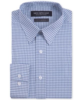 Nick Graham Men's Modern Fitted Stretch Performance Blue Geometric ...