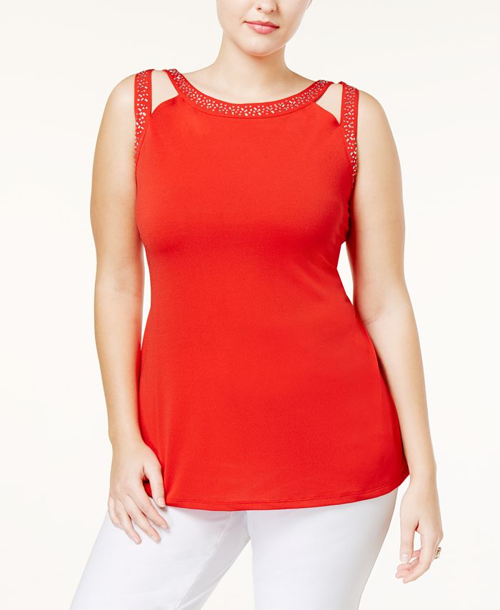 Belldini Plus Size Studded Cutout Tank - Macy's