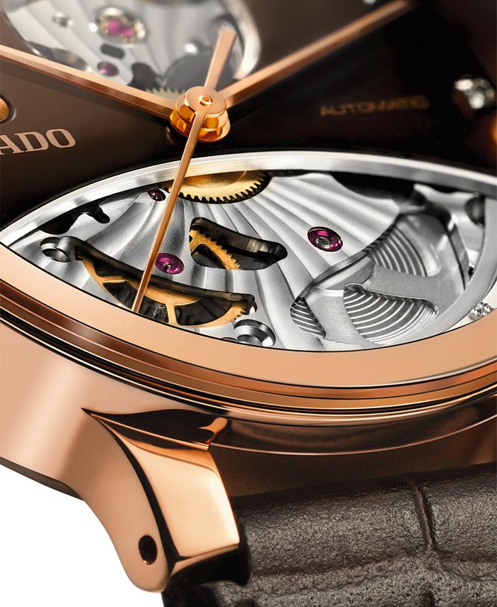 Rado Women's Swiss Automatic Hyperchrome Diamond Accent Brown Leather ...
