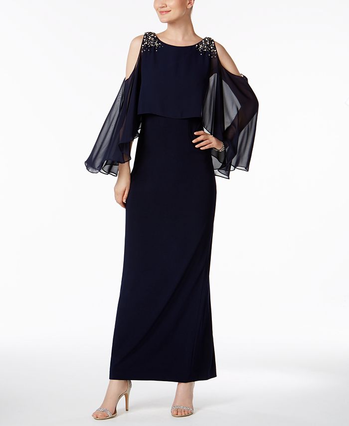 Vince Camuto Cold-Shoulder Capelet Gown - Macy's