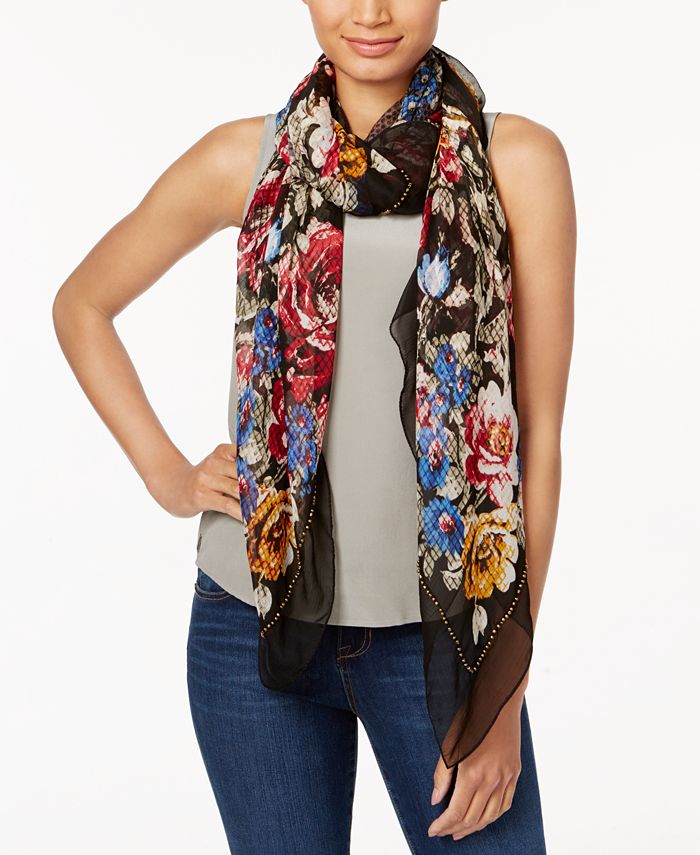 INC International Concepts I.N.C. Oversized Beaded Floral Scarf ...