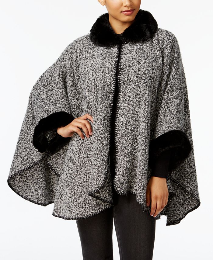 Cejon Faux-Fur-Trim Bouclé Poncho - Macy's
