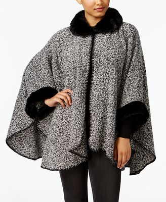 Cejon Faux-Fur-Trim Bouclé Poncho - Handbags & Accessories - Macy's