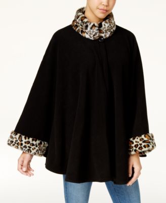 Cejon Leopard Print Faux Fur & Fleece Cape - Macy's