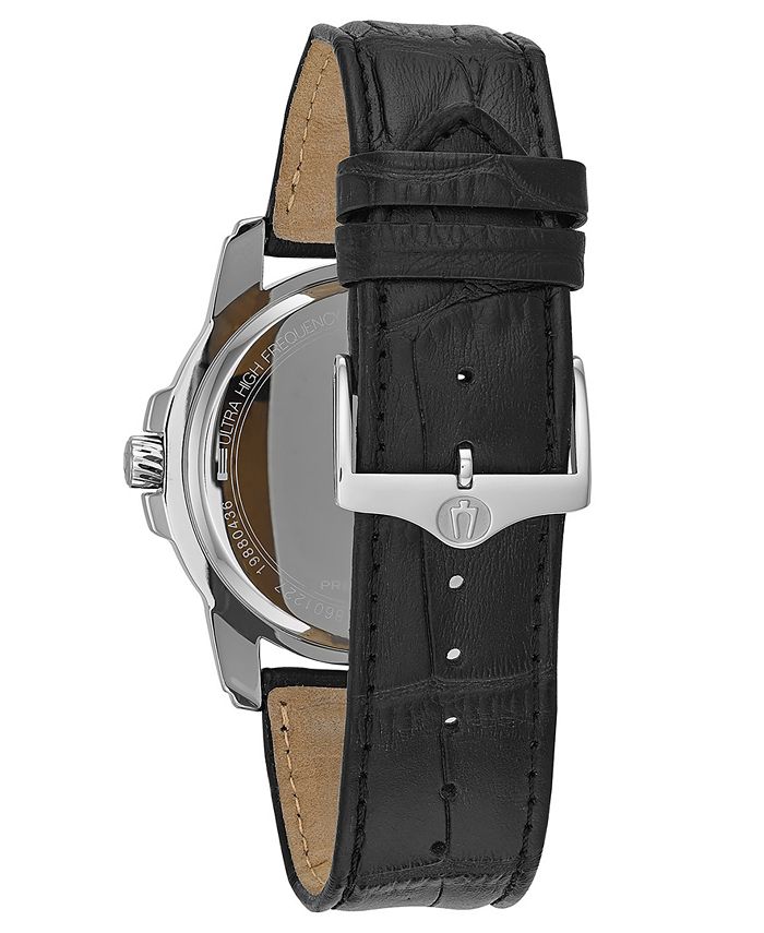 Bulova Men's Precisionist Black Leather Strap Watch 42mm 96B158 - Macy's