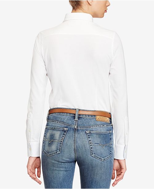 Polo Ralph Lauren Slim-Fit Button-Front Knit Shirt - Tops - Women - Macy's