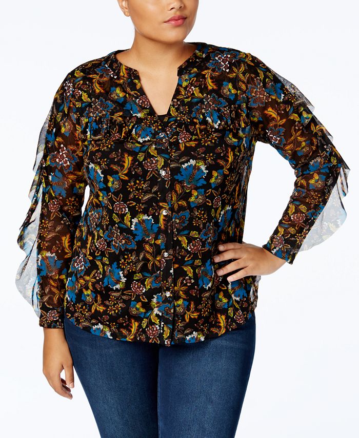 Inc International Concepts I N C Plus Size Ruffle Sleeve Mesh Shirt