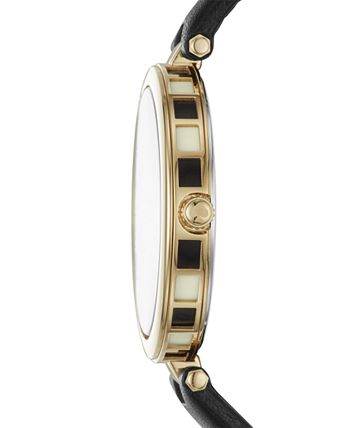 kate spade new york Women's Varick Black Leather Strap Watch 36mm - Macy's