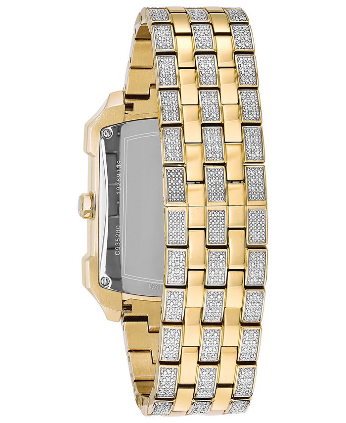 Bulova Men's Crystal Gold-Tone Stainless Steel Bracelet Watch 33x42mm ...