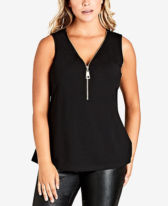 City Chic Trendy Plus Size Zip-Front Top - Macy's
