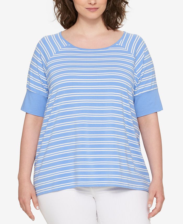 Tommy Hilfiger Plus Size Striped Split-Back Top, Created for Macy's ...