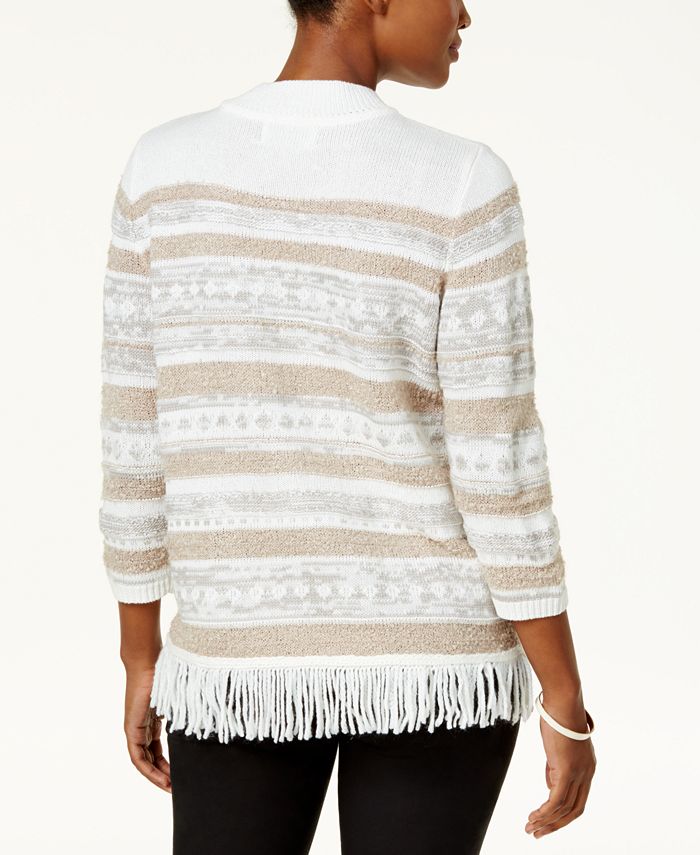 Alfred Dunner Eskimo Kiss Petite Mock-Neck Fringed Sweater - Macy's