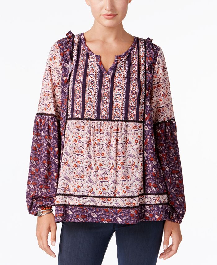 Style And Co Mixed Print Peasant Top Created For Macys Macys