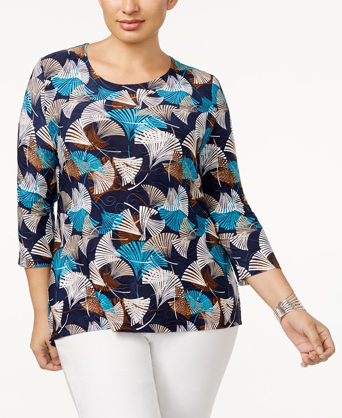JM Collection Plus Size Printed Jacquard Top, Created for Macy's - Macy's