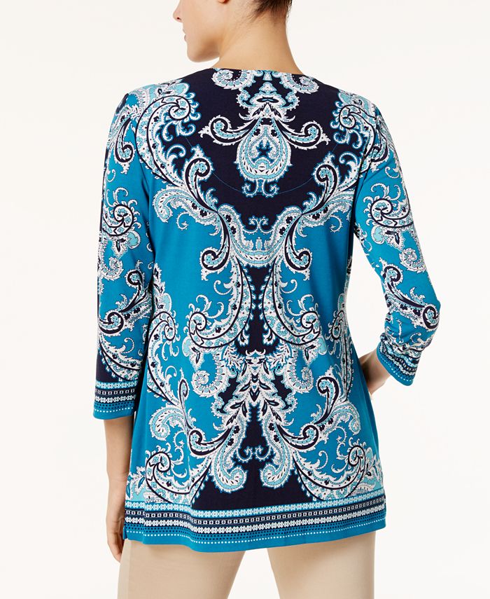 JM Collection Petite Printed Embellished Tunic, Created for Macy's - Macy's