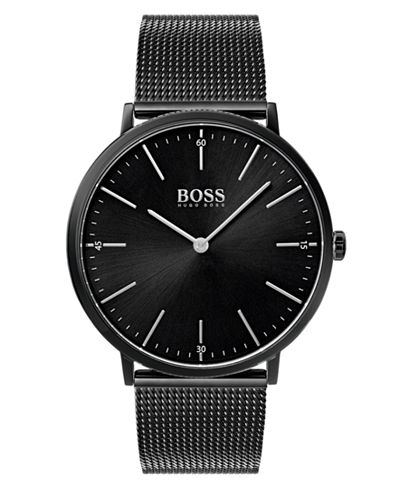 BOSS Hugo Boss Men's Horizon Black Stainless Steel Mesh Bracelet Watch ...
