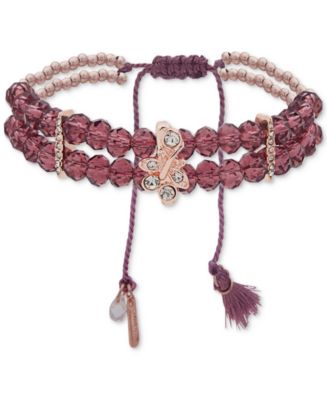 lonna & lilly Rose Gold-Tone Pavé & Tassel Purple Beaded Stretch ...